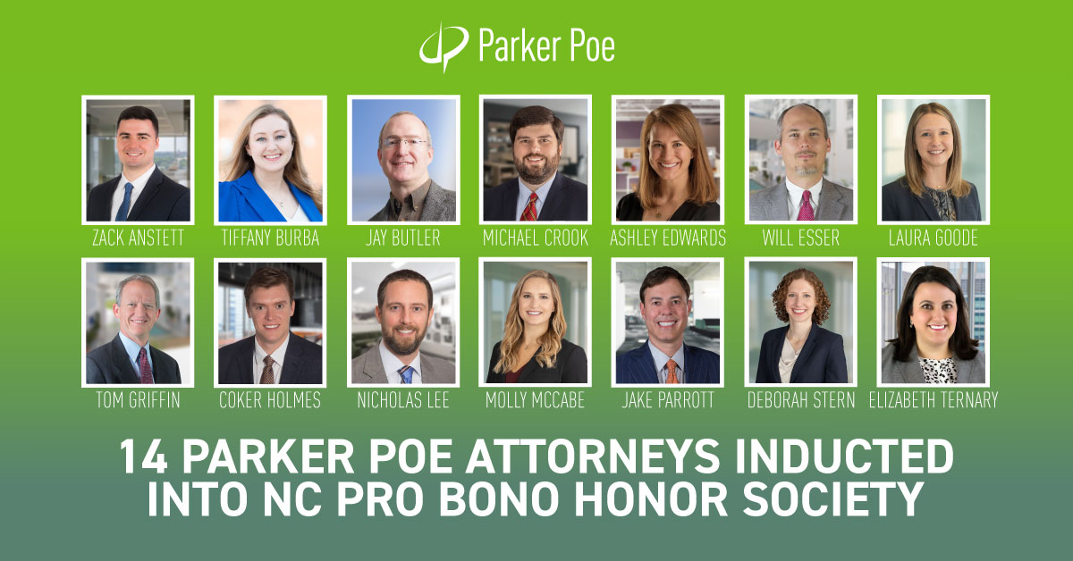 14 Parker Poe Attorneys Inducted Into NC Pro Bono Honor Society for ...